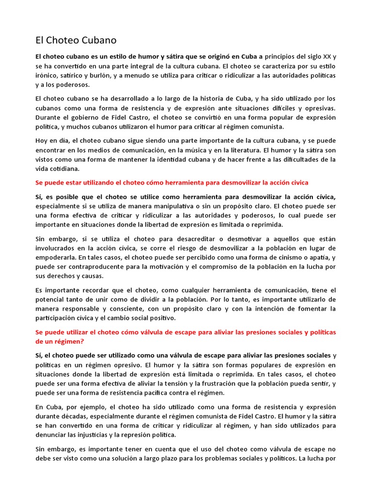 Choteo Cubano: Humor y Resistencia | PDF | Cuba | Humor