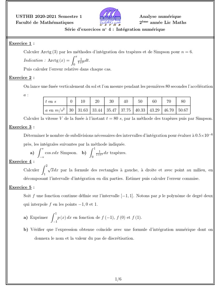 Serie N4 Integration F2020 | PDF | Intégral | Mathématiques appliqués