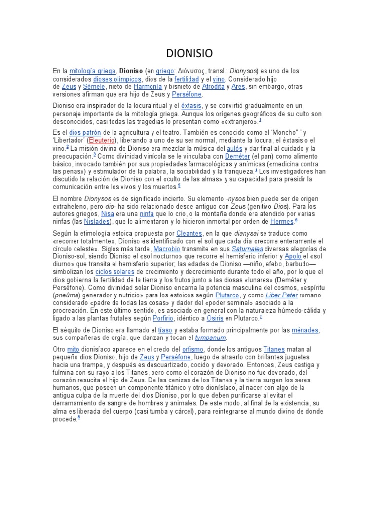 Biografia de Dionisio | PDF | Dioniso | Doce olímpicos