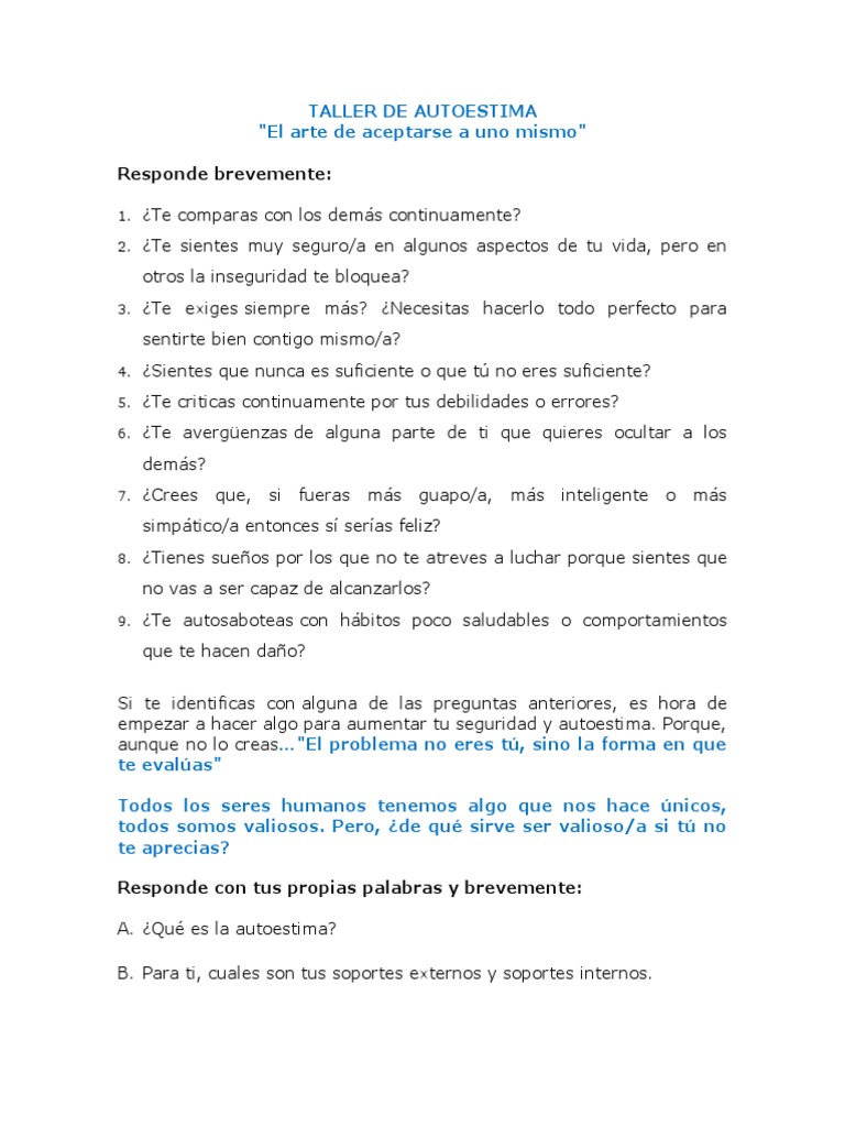 Taller De Autoestima Pdf Autoestima Felicidad