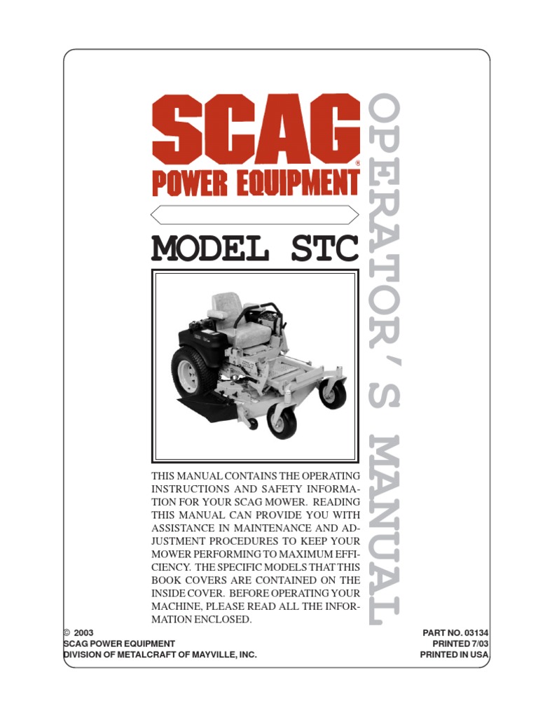 Scag Tiger Cat 2 Operator's Manual | PDF | Tractor | Horsepower