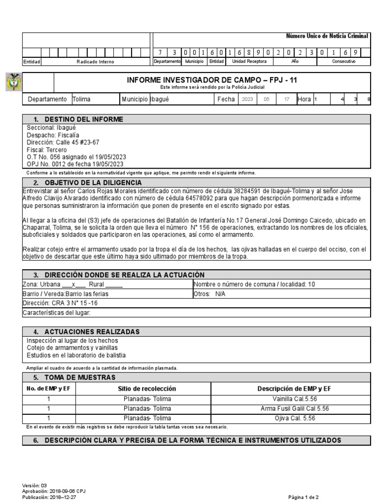 FPJ 11 Informe Investigador de Campo V 0 | PDF | Militar