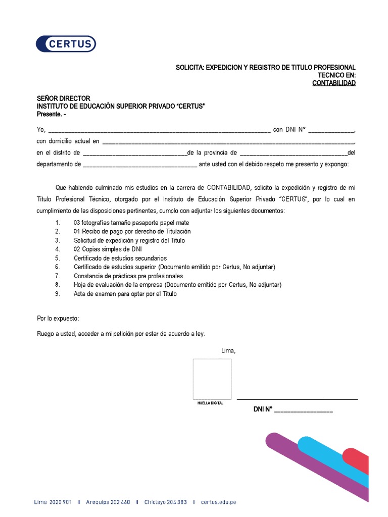 Solicitud de Expedicion de Titulo - Conta | PDF