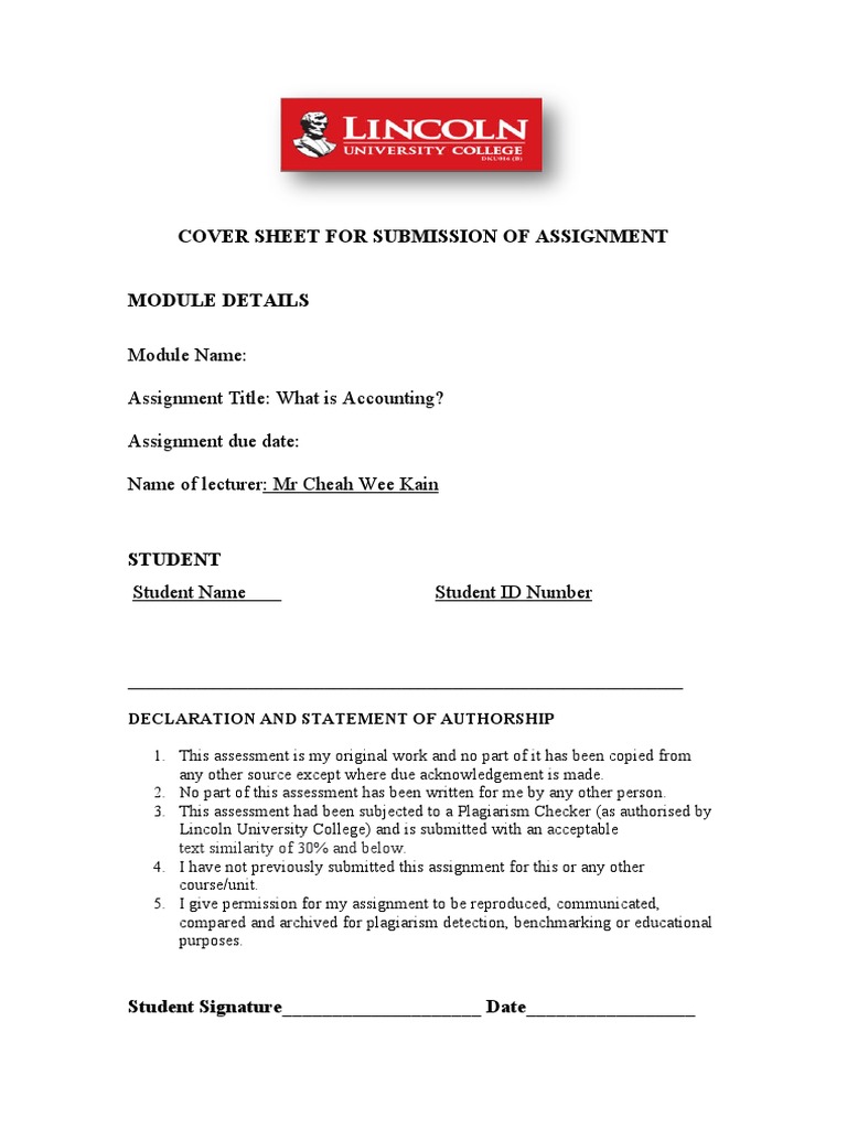 Assignment Cover Sheet Instructions | PDF | Business | Finance & Money ...
