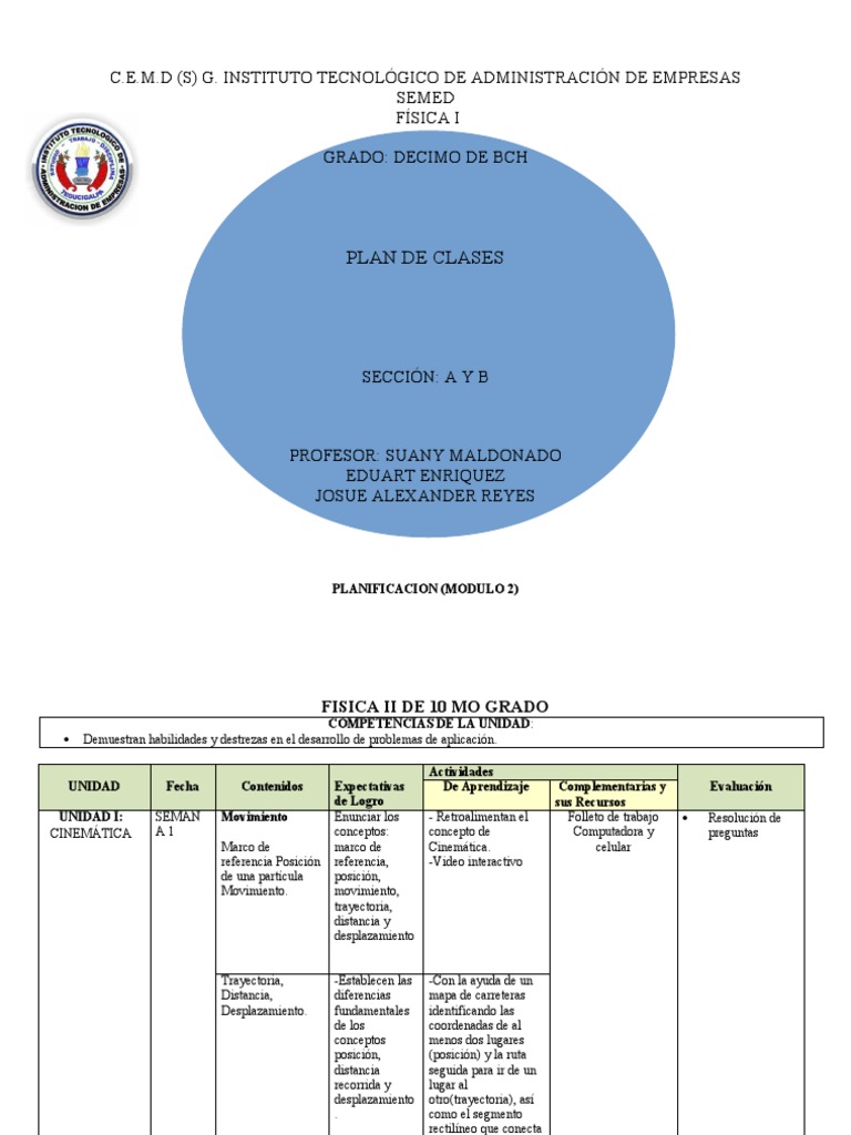 10mo Grado BCH Fisica Planificador | PDF | Fuerza | Velocidad