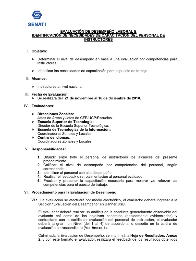 Procedimiento Evaluacion de Desempeno 2018 para Instructores | PDF | Evaluación | Aprendizaje