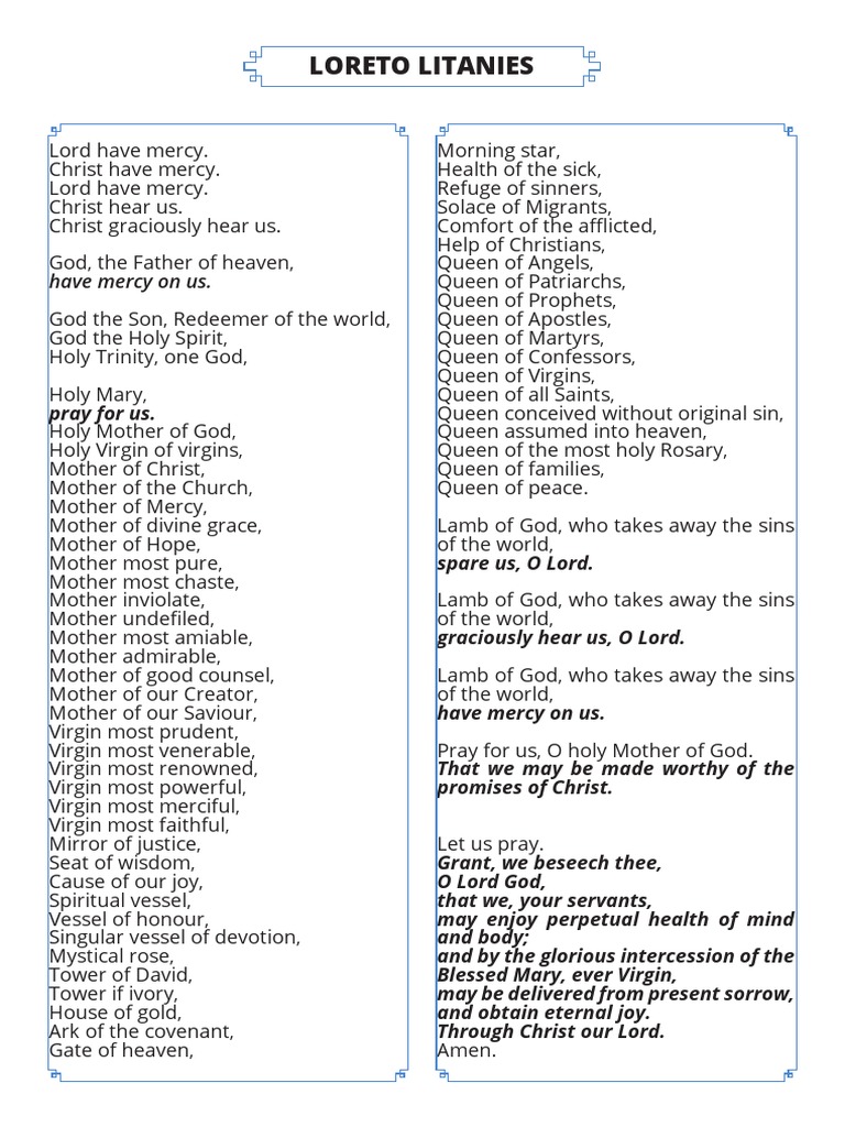 The Litany of Loreto | PDF | Religious Belief And Doctrine | Theology