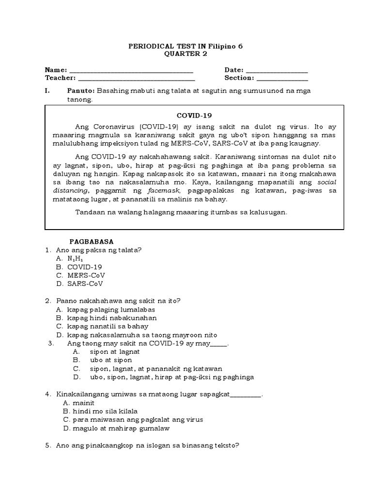 Quarter 2 PT Filipino MELCs Based | PDF