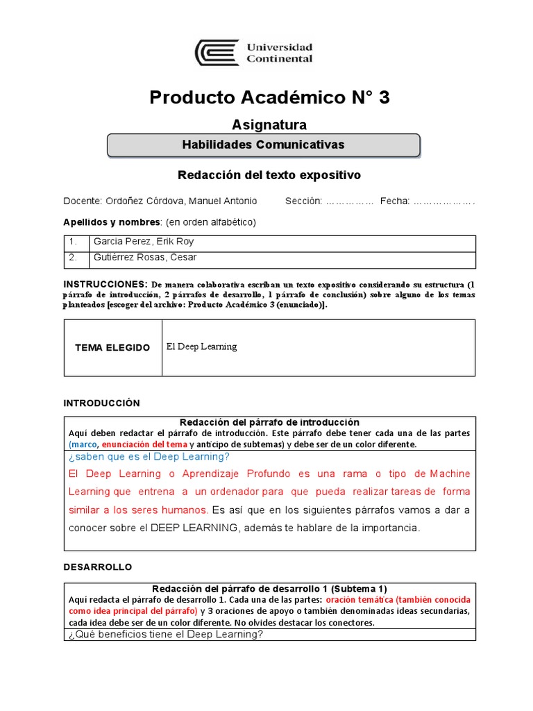 Producto Académico 3 HABILIDADES COMUNICATIVAS | PDF | Aprendizaje profundo | Aprendizaje