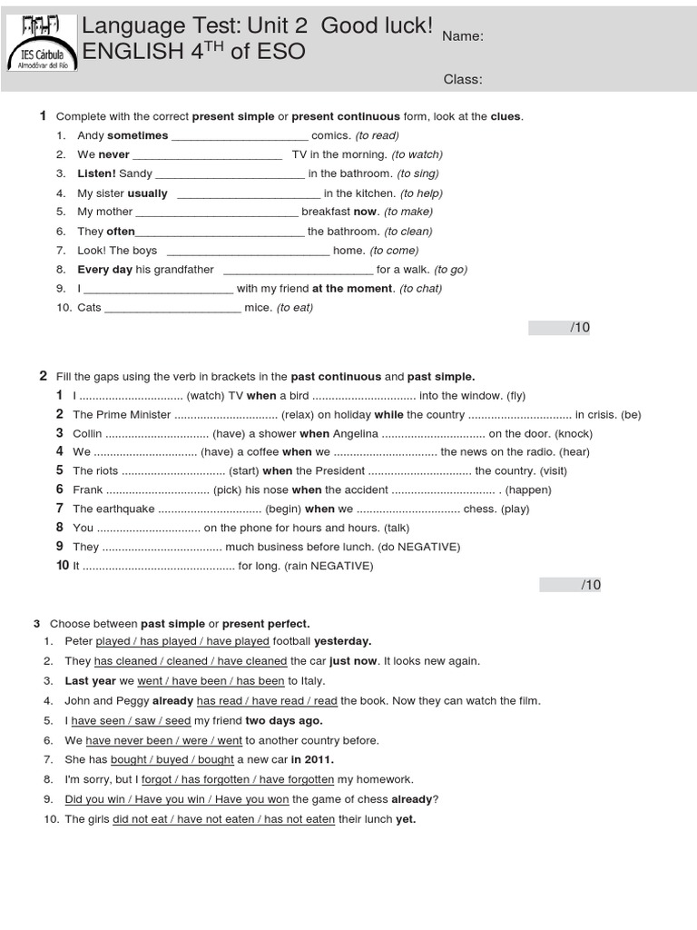 Tests - Unit - Test 2 | PDF | Grammar | Linguistics