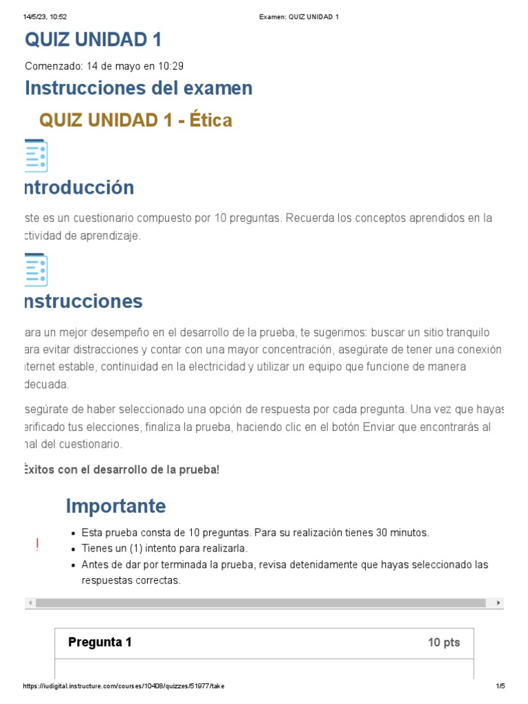 Examen - QUIZ UNIDAD 1 | PDF