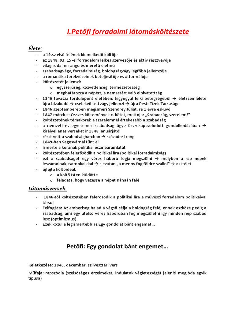 Irodalom Szóbeli Érettségi Tételek | PDF