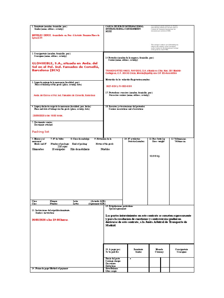 Documento De Transporte Terrestre: Carta De Porte Cmr – ZHERSS