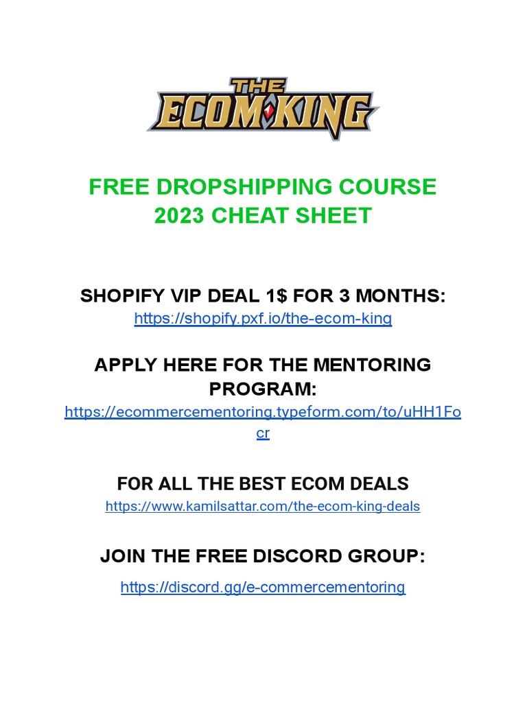 FREE DROPSHIPPING COURSE 2023 CHEAT SHEET | PDF | Search Engine ...