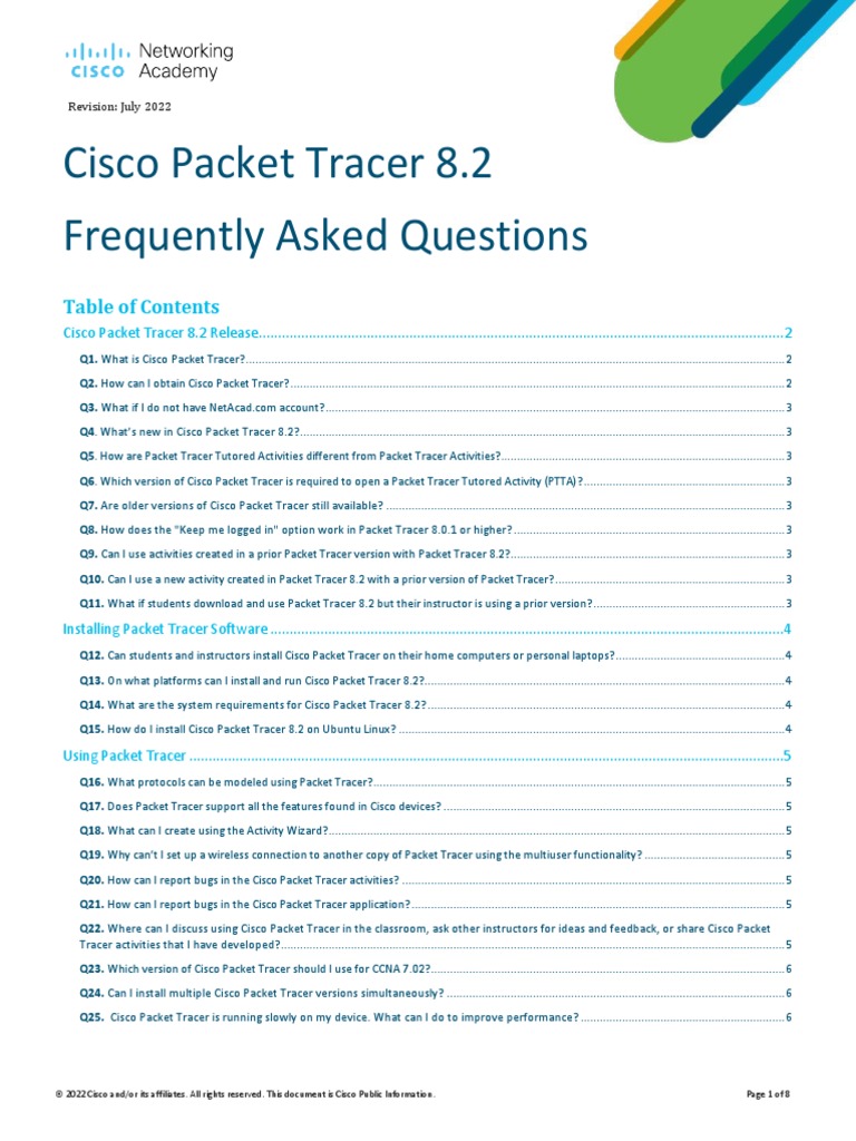 Cisco Packet Tracer 8.2 FAQ | PDF | Internet Of Things | Computer Network