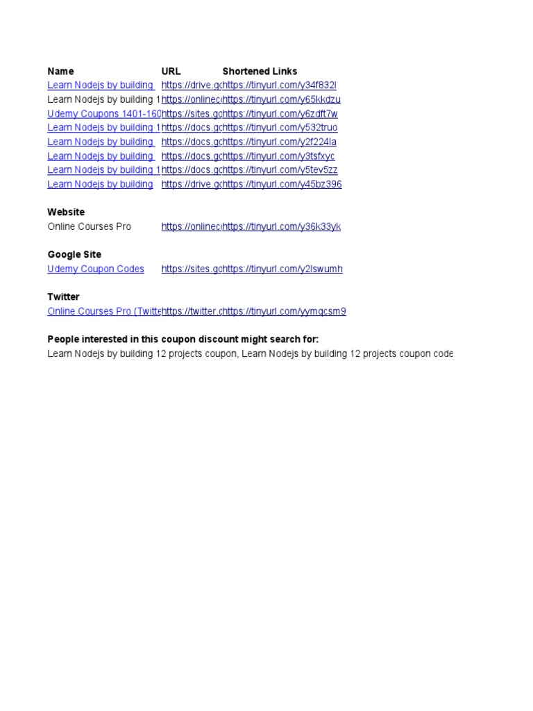 Learn Nodejs by Building 12 Projects Coupon Code Links | PDF | Marketing
