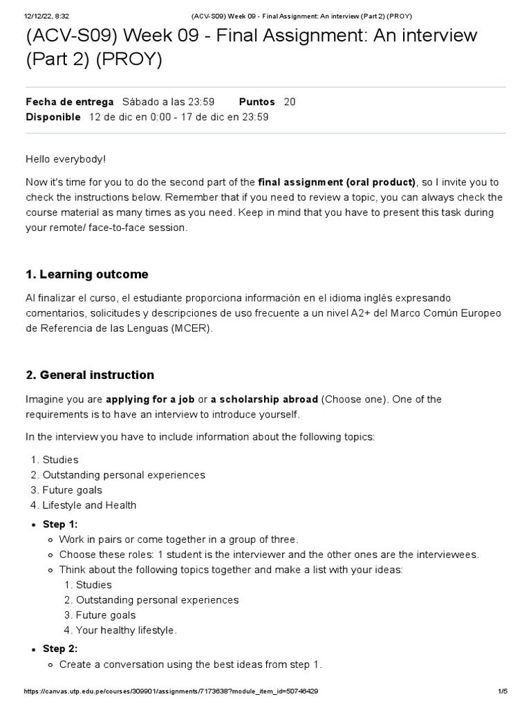 (ACV-S09) Week 09 - Final Assignment | PDF | Interview | Communication