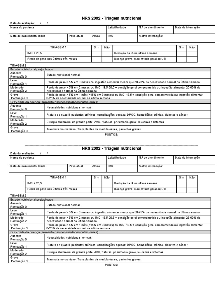 Triagem Nutricional NRS 2002 | PDF | Leucemia | Câncer
