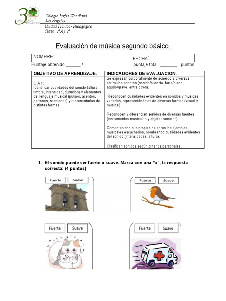 Evaluación de Cualidades del Sonido | PDF | Artes del Lenguaje y ...