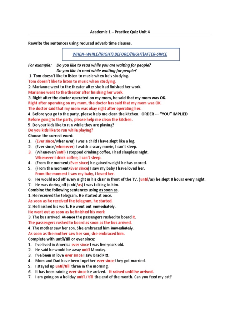 PRACTICE TEST Unit 4 - in Class (Moodle) Answers | PDF | Sleep