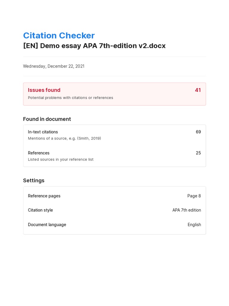 Citation Checker: EN Demo Essay APA 7th-Edition v2 | PDF | Citation ...
