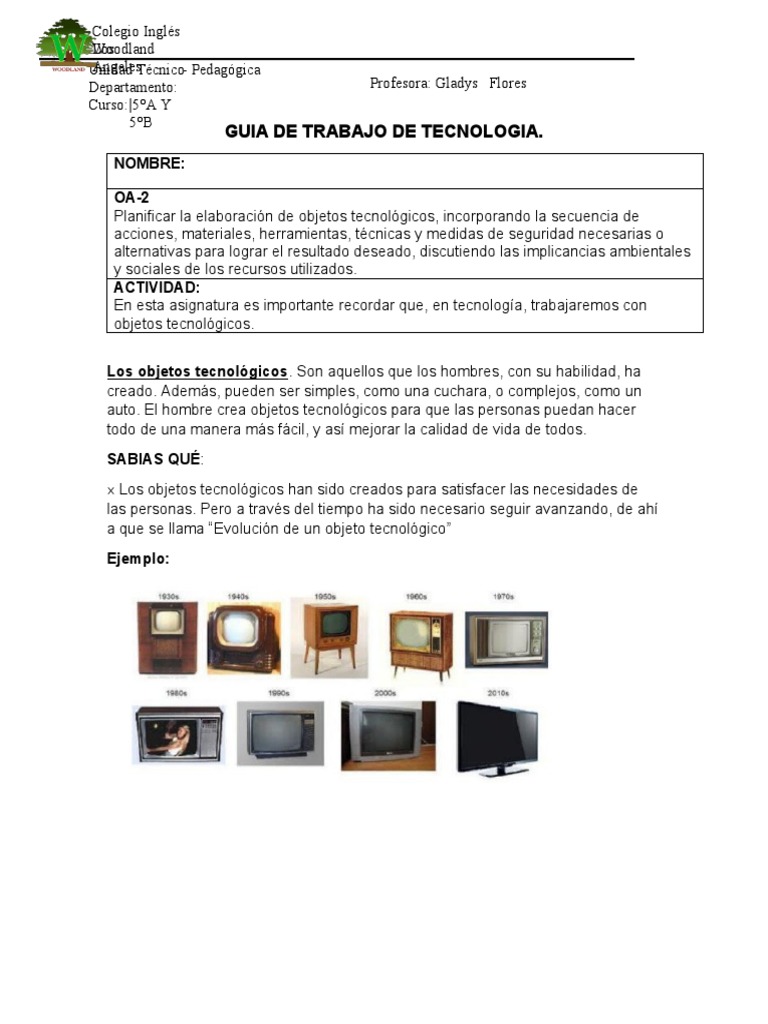 Guia de Trabajo de Tecnologia Quinto Basico (Proyecto de Un Objeto ...