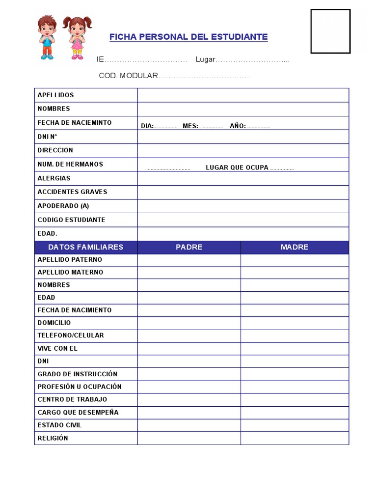 Ficha Personal Del Estudiante | PDF