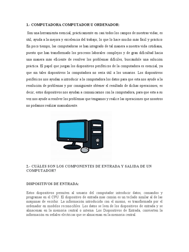 Periféricos de Entrada y Salida en Computadoras | PDF | Hardware de la ...
