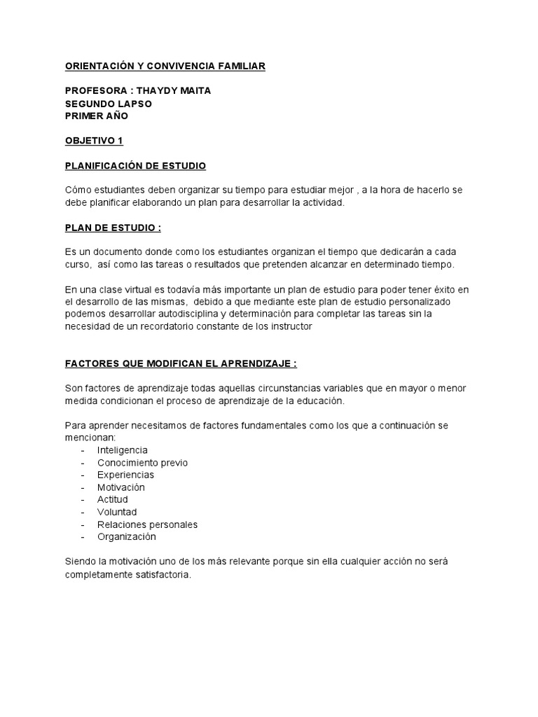 Planificación De Estudio Pdf Aprendizaje Planificación