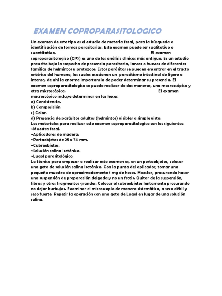 Examen Coproparasitologico | PDF