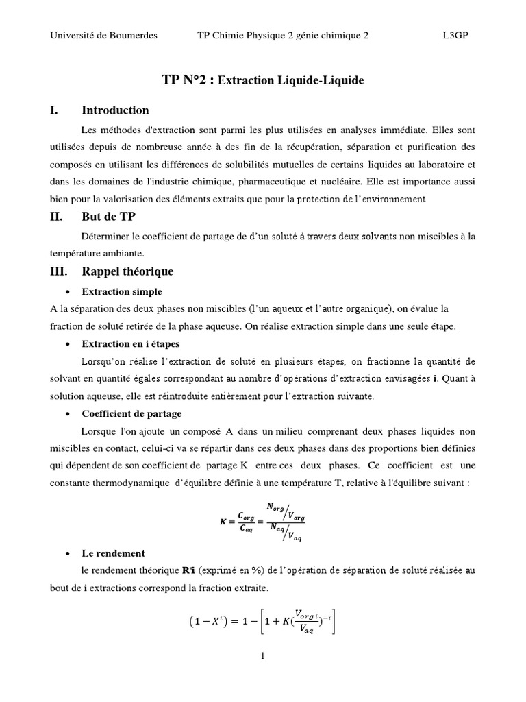 TP 02 Extraction Liquide Liquide | PDF