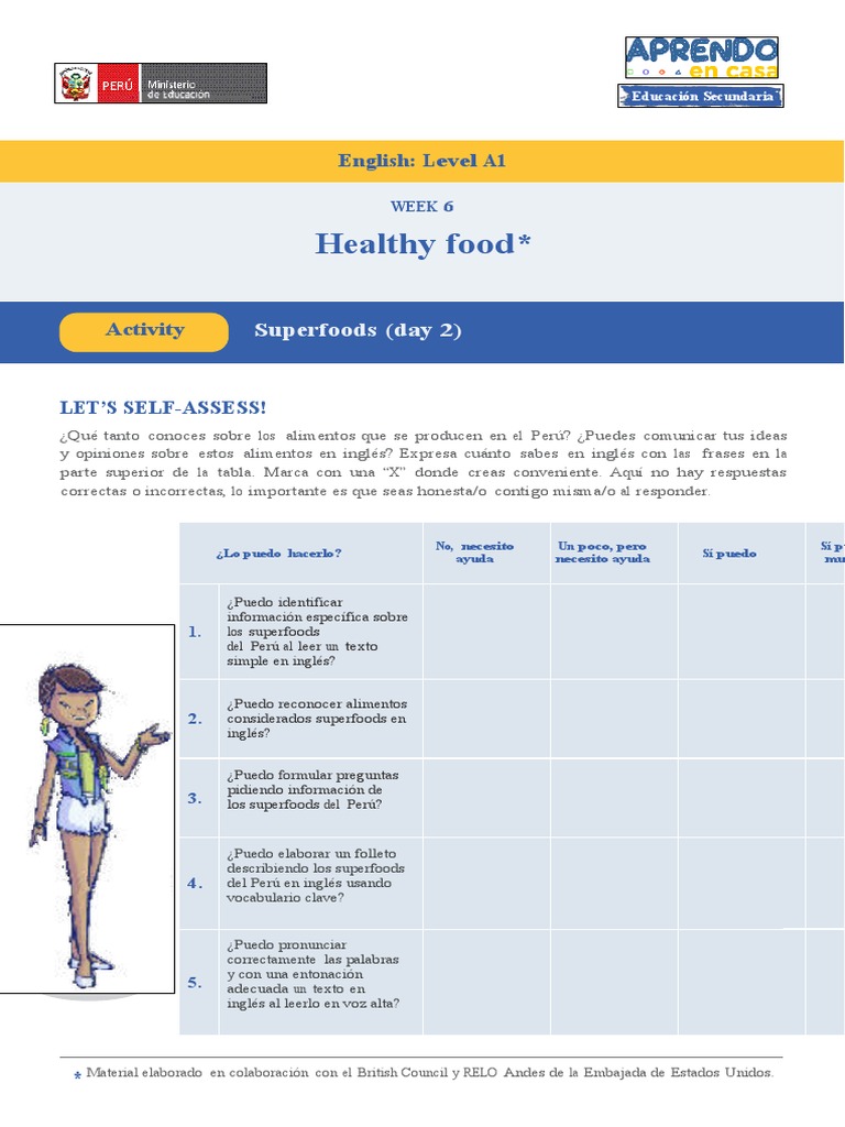 Healthy Food : English: Level A1 | PDF | Lingüística