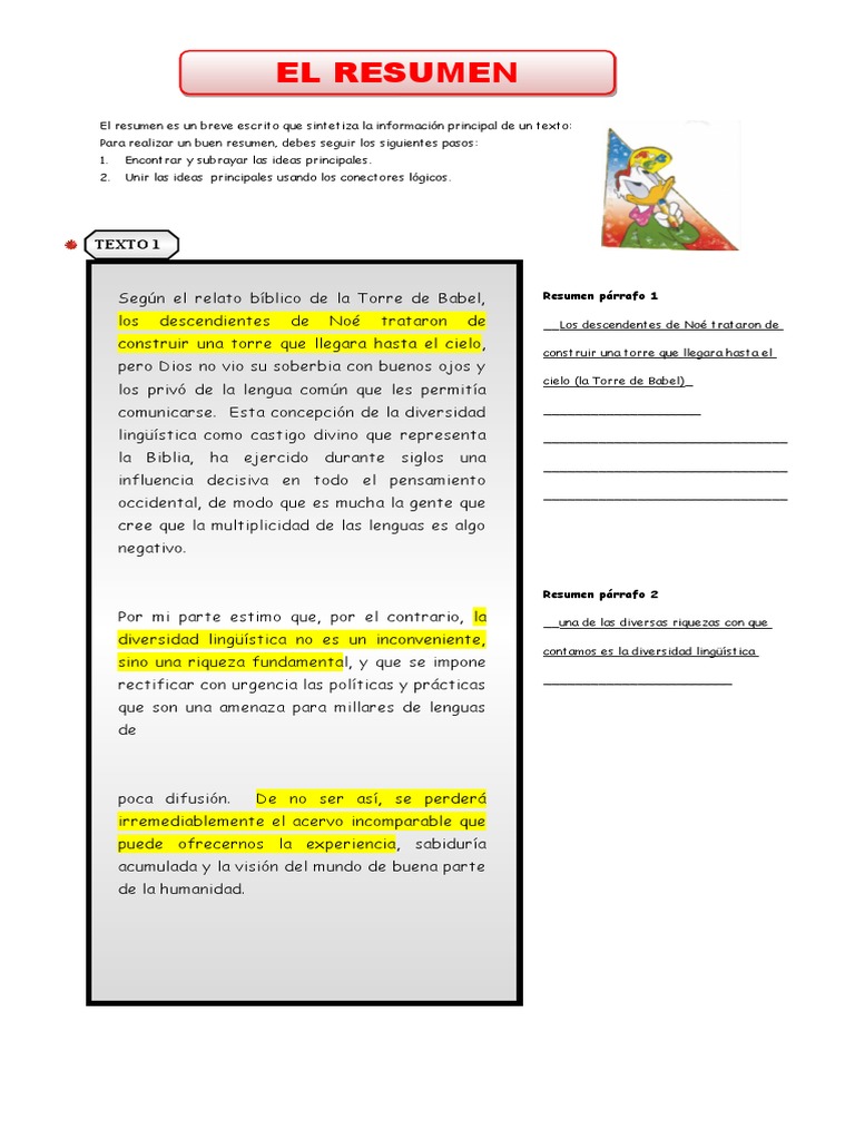 Hoja de Trabajo El Resumen | PDF