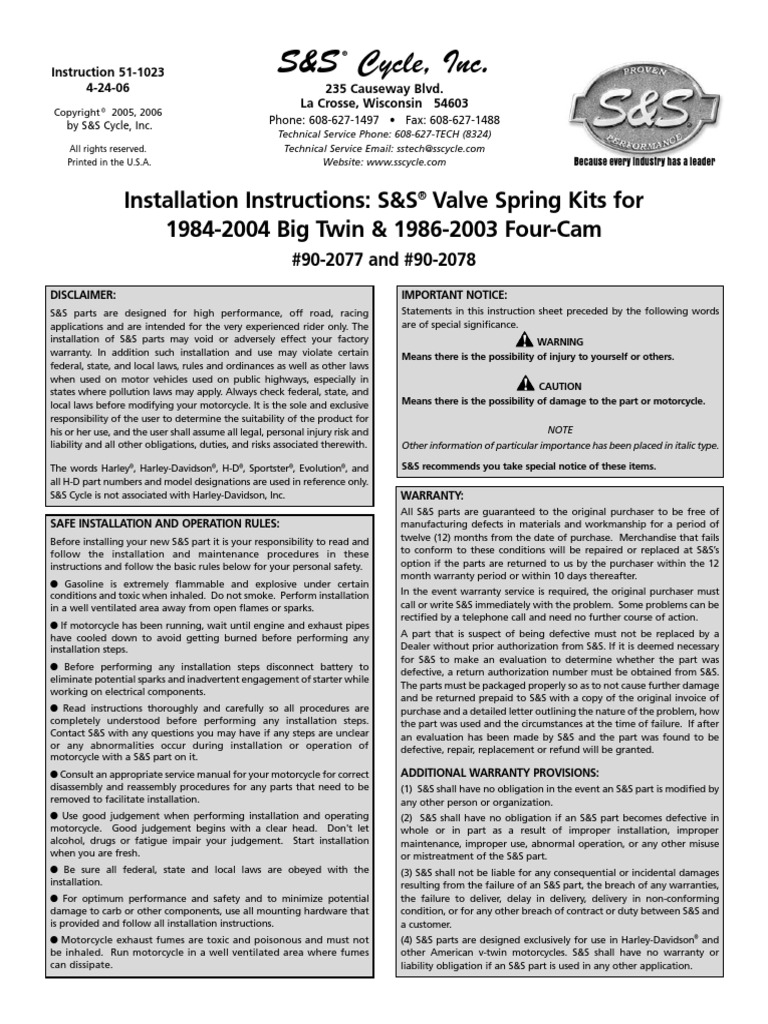 90-2077 - S&S Spring Kits For All Big Twin and Sportster V2 Engines | PDF