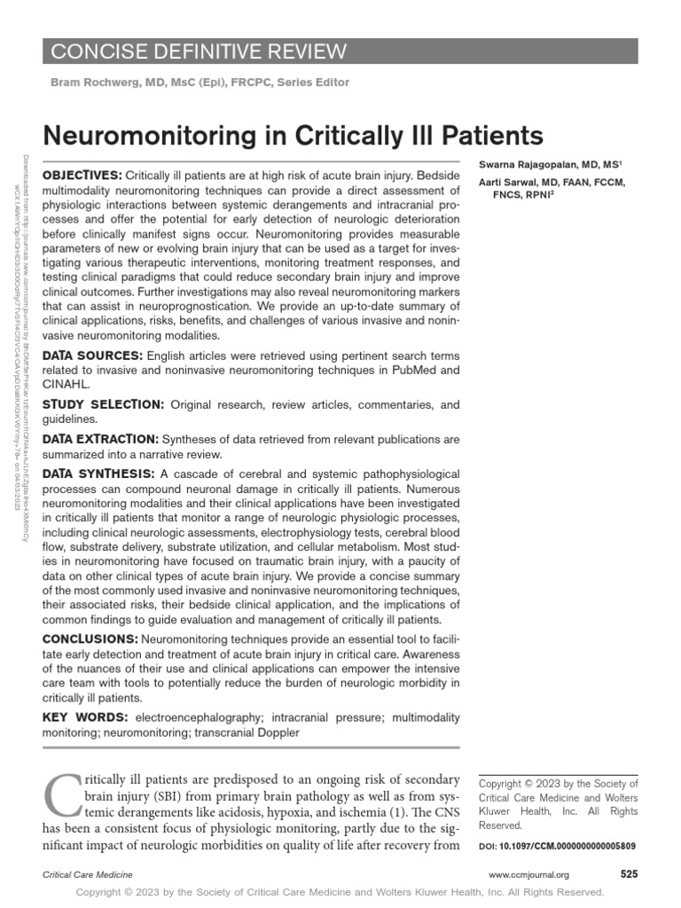 Neuromonitoring in Critically Ill Patients.9 | PDF | Traumatic Brain ...