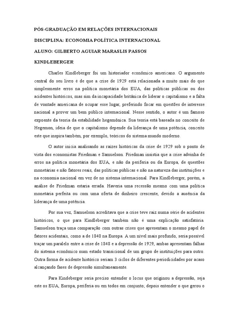 Kindleberger Gilberto | PDF | Economia | A Grande Depressão