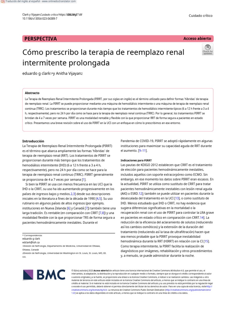 Prescripción de PIRRT en UCI: Guía Práctica | PDF | Hemodiálisis ...
