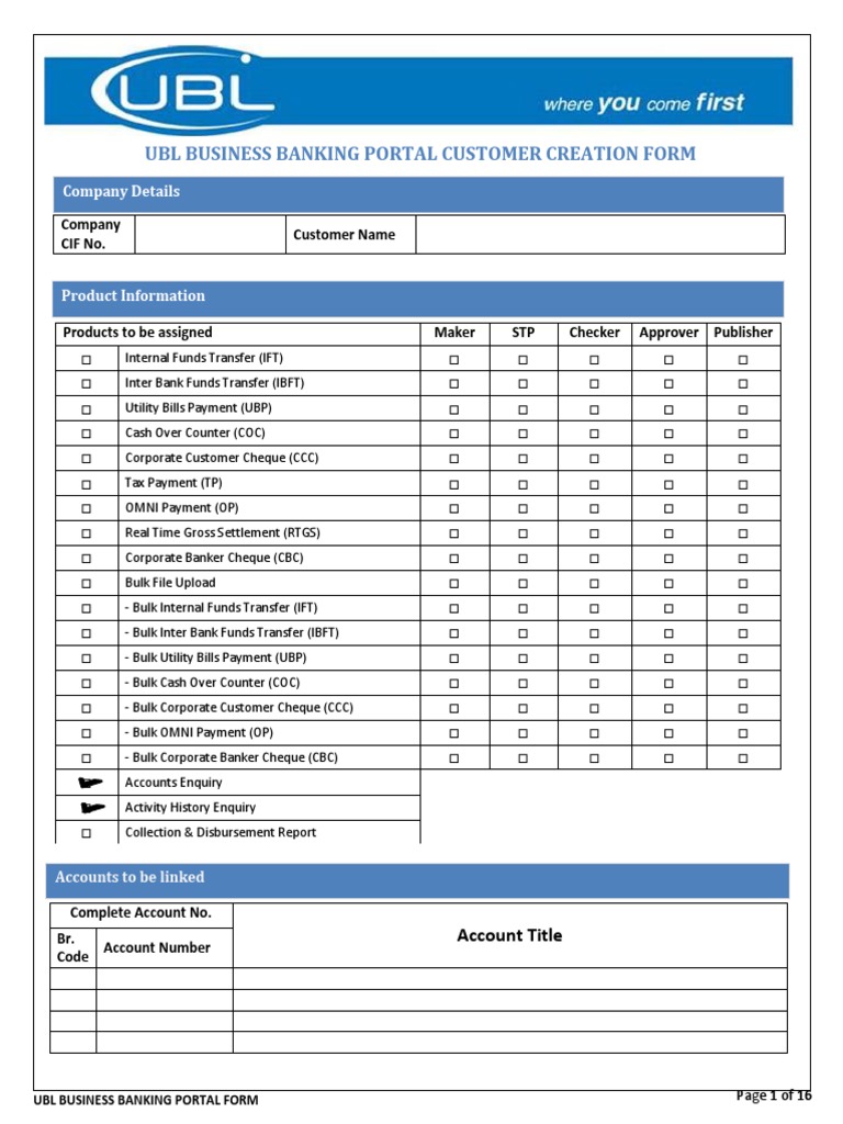 UBL Business Banking Portal - Customer Form 2022 | PDF | Computer ...