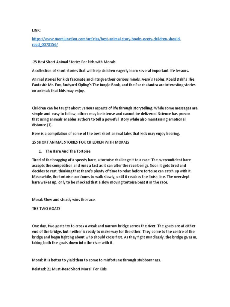 25 Short Animal Stories with Morals | PDF