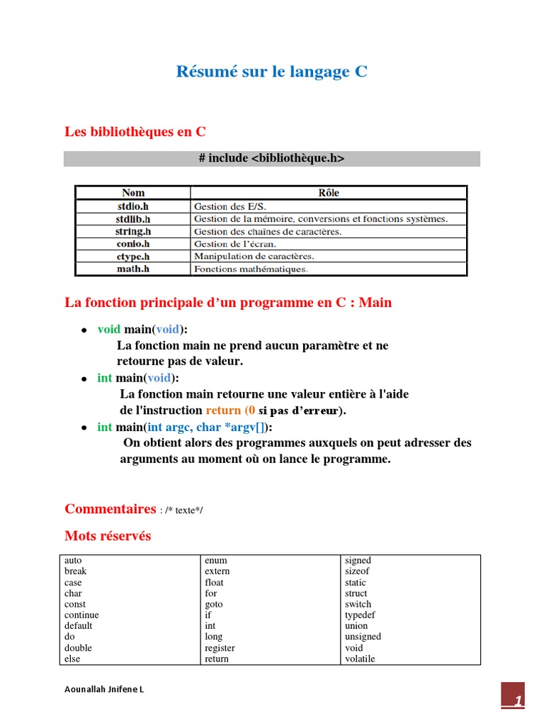 Generalites Sur Le Langage C 1 | PDF | C (Langage de programmation ...