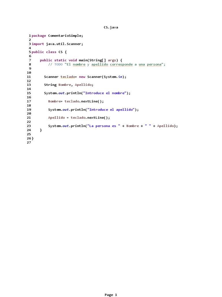 Programa Java para ingresar nombre y apellido | PDF