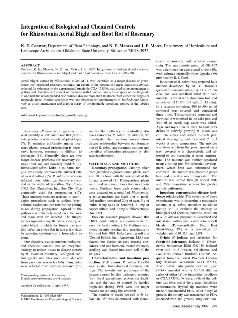 Integration of Biological and Chemical Controls For Rhizoctonia Aerial ...