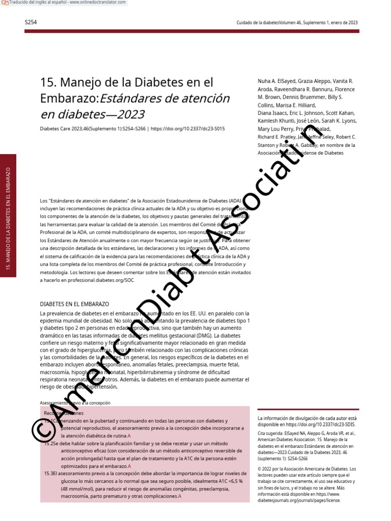 ADA 2023 Diabetes Gestacional Cuidados Estandares de Diabetes 260 - 268 ...