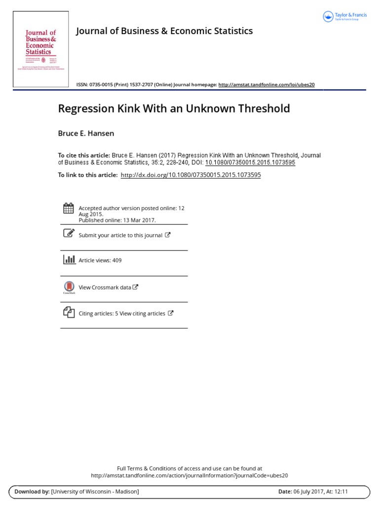 Hansen 2017 Regression Kink With An Unknown Threshold | PDF | Regression Analysis | Least Squares