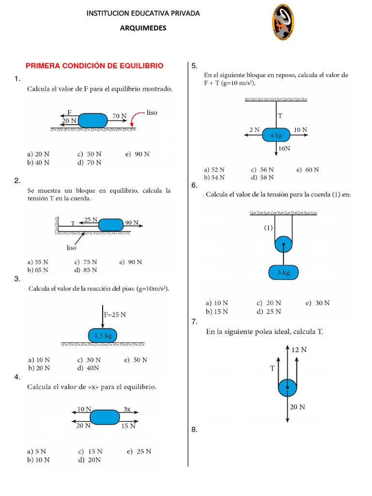 Estatica Primera Condicion De Equilibrio Pdf