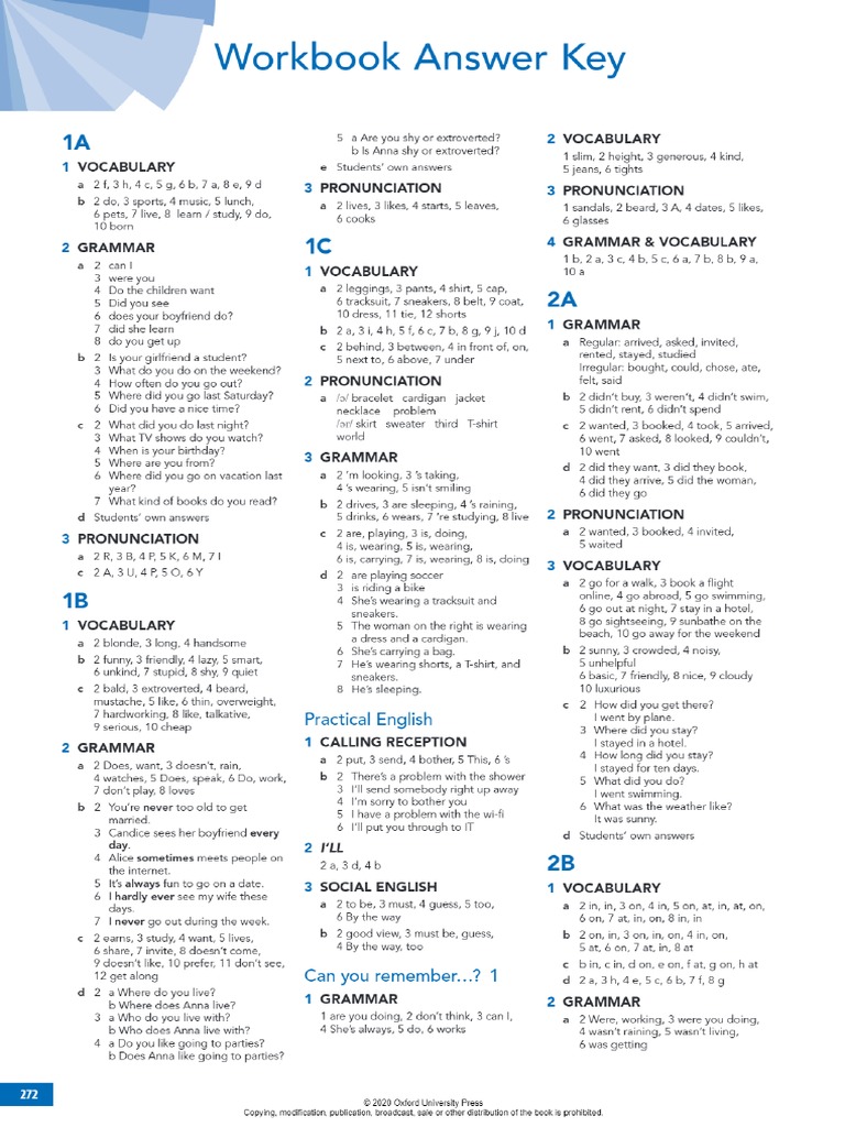 American English File 3ed 2 Work Book Answer Key | PDF