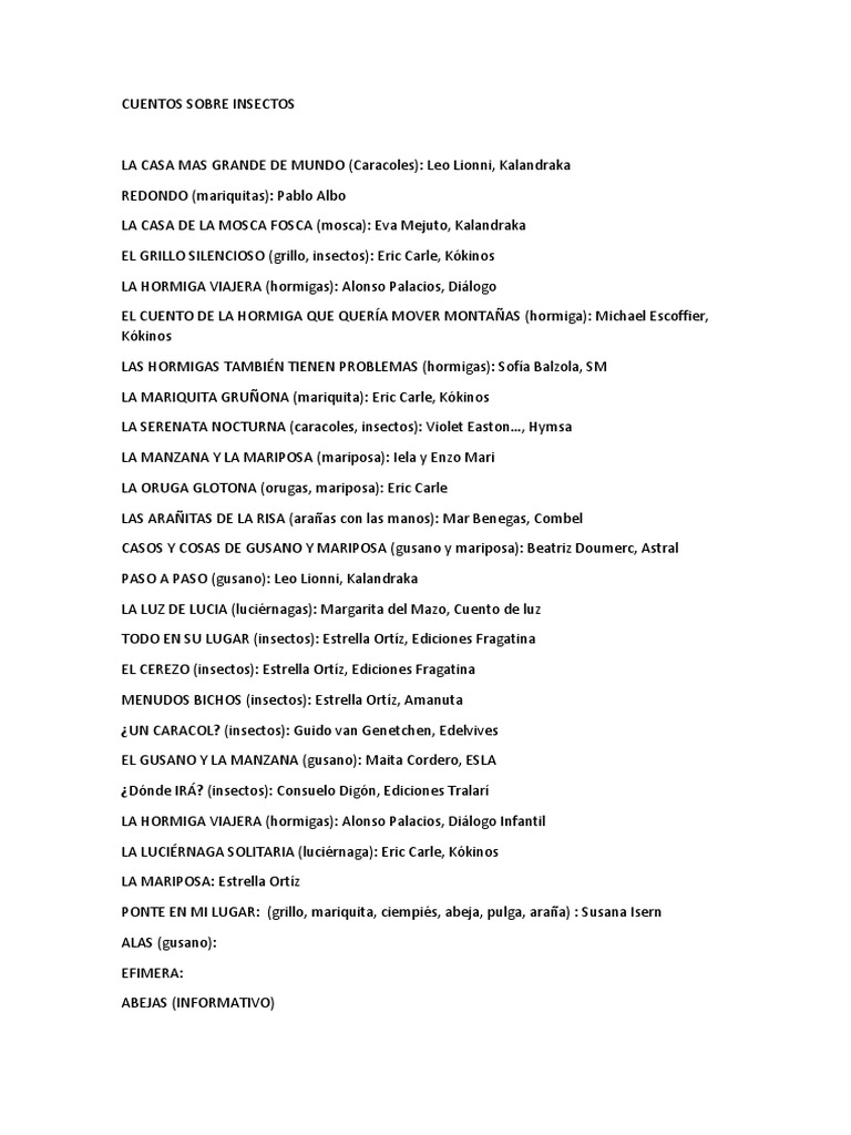 Cuentos Infantiles de Insectos | PDF