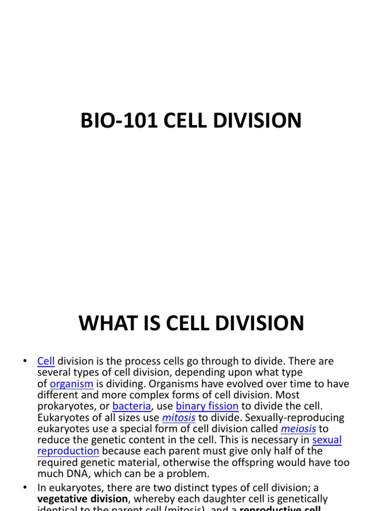 Bio-101 Cell Division | PDF | Meiosis | Mitosis
