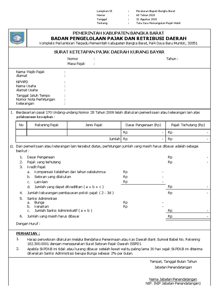 Form Surat Ketetapan Pajak Daerah Kurang Bayar | PDF