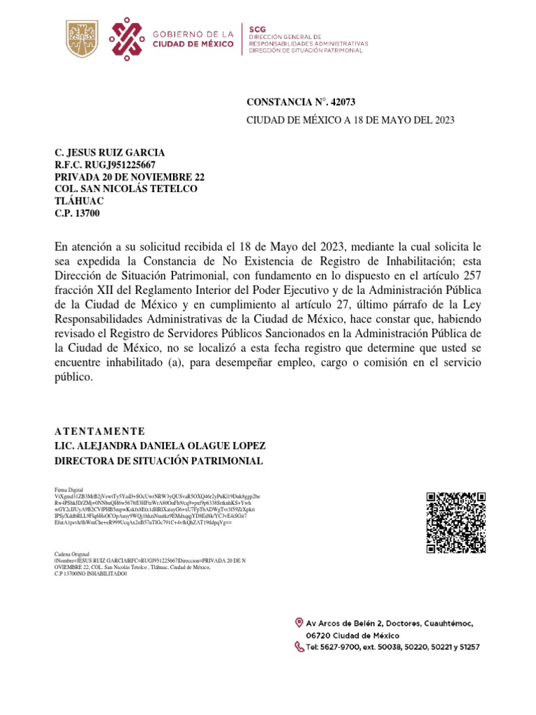 Constancia de No Inhabilitacion | PDF | Ciencias sociales